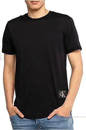 Calvin Klein T-Shirt Manches Courtes Homme Badge Turn Up Sleeve Col Ras-du-Cou, Noir (CK Black), XXS