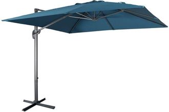 Sweeek Parasol d&eacute;port&eacute; carr&eacute; 3x3m haut de gamme - Falgos - bleu canard - Parasol excentr&eacute; inclinable. rabattable et rotatif &agrave; 360&deg;