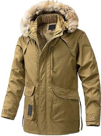 Generic Vestes en fourrure &eacute;paisse pour hommes, manteaux coupe-vent &agrave; capuche, parka, manteau dhiver long &agrave; capuche pour hommes, kaki, 4XL