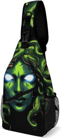 Generic Sacoche Homme Bandouliere D&eacute;esse grecque Serpent Qu-Een Medusa Art Vert R&eacute;glable Sling Bag Casual Sac &agrave; Poitrine pour &eacute;cole Homme Voyage
