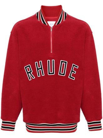 Rhude Varsity Sweatshirt mit kurzem Rei&szlig;verschluss - Rot