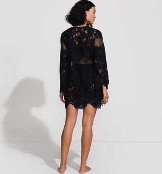 Lands End Strandkleid aus Spitze, Damen, Größe:48-50 regular, Schwarz, Baumwoll-Mischung/Nylon-Mischung, by Lands End