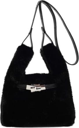 Generic Mini sac à main en fourrure duveteuse - Sac à bandoulière pelucheux - Sac à main dhiver en fausse fourrure pour femme, Noir, 1