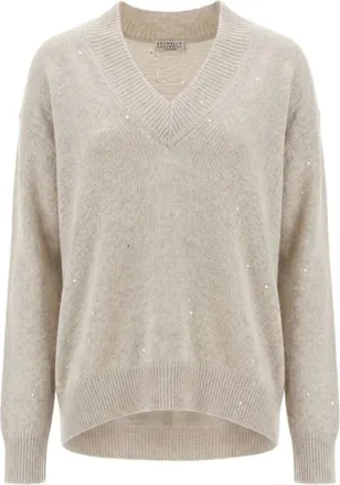 Brunello Cucinelli Femme, Pulls, Beige, Taille: 42 FR M73540802 C9610 Maille col V