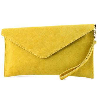 modamoda.de T106 Damen Wildleder Rauleder Clutch Umh&auml;ngetasche Abendtasche handmade in Italy, Farbe:Gelb