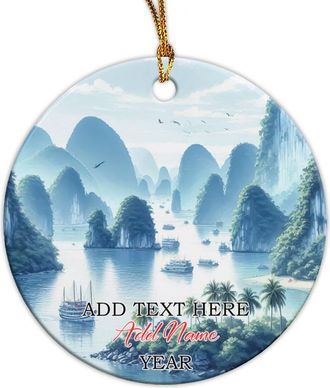 Generic Halong-Bucht, Vietnam Weihnachten Ornamente Weihnachtsanh&auml;nger Keramik Weihnachtsschmuck Mit Schnur Geschenkanh&auml;nger
