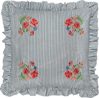 furn. Wylder Martha bestickter R&uuml;schen-Kissenbezug - Blau - 50 x 50 cm