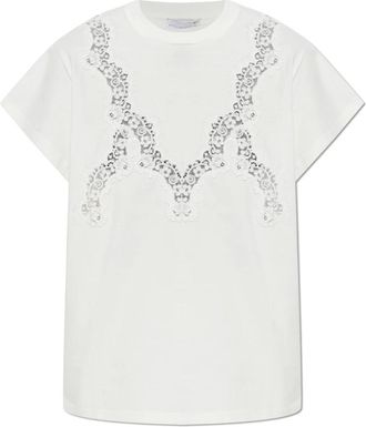Stella McCartney Femme, Tops, Blanc, Taille: 38 FR T-shirt en jersey rehauss&eacute; de dentelle