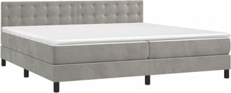 vidaXL Vidaxl - Lit boxspring avec matelas 200x200cm - Velours gris clair - Matelas &agrave; ressorts ensach&eacute;s - Surmatelas 200x200cm en mousse