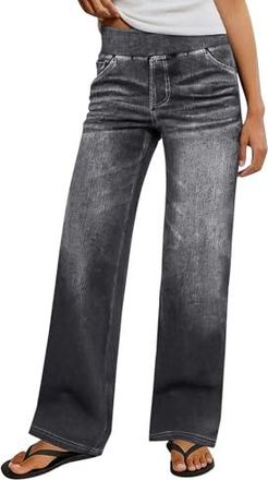 Generic Baggy Jeans Pantalon en denim stretch taille haute avec jambes larges classique confortable Pantalon en jean Pull On Wide Leg Jeans avec taille &eacute;lasti