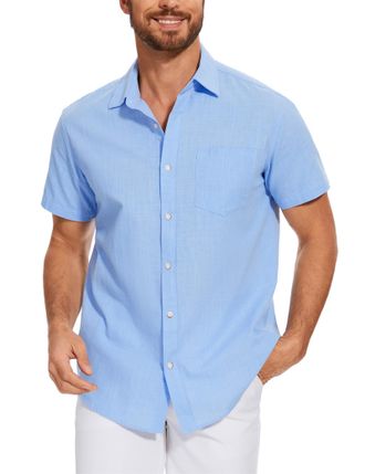 iClosam Herren Hemd Kurzarm Baumwolle Hemd Sommer Freizeithemd Regular Fit Klassisches Herrenhemd