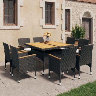 vidaXL Vidaxl - Ensemble &agrave; d&icirc;ner de jardin 9 pcs R&eacute;sine tress&eacute;e et acacia Noir
