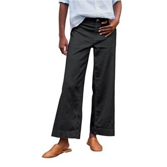 Generic Pantalon court en lin &agrave; jambes larges pour femme - Taille haute - &Eacute;lastique - Pantalon court d&eacute;t&eacute; - Pantalon de travail daffaires avec poches - Pantal