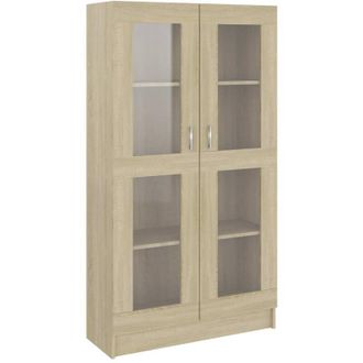vidaXL Vidaxl - Armoire &agrave; vitrine ch&ecirc;ne sonoma 82,5x30,5x150 cm - Agglom&eacute;r&eacute; et verre - 4 compartiments - Pour rangement livres et objets d&eacute;co