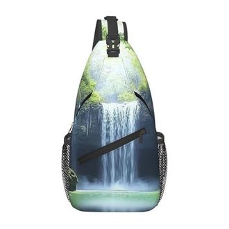 Generic Sac &agrave; dos &agrave; bandouli&egrave;re avec pont en bois - Cascade et rivi&egrave;re - For&ecirc;t tropicale - Pour homme - Sac &agrave; dos de randonn&eacute;e