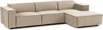 Studio Copenhagen home24 Ecksofa mit Longchair Beige/Beige Samt Shyla 294cm Longchair davorstehend rechts Keine Funktion Glamour