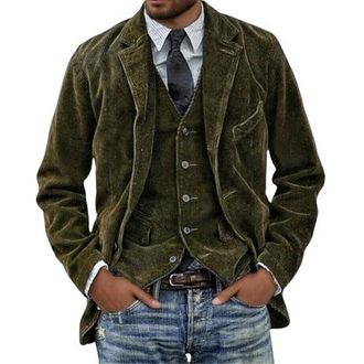 Generic Veste Blazer Vintage en Velours c&ocirc;tel&eacute; pour Homme, Style Western, Vert arm&eacute;e, Taille XL. Id&eacute;ale pour Le Travail ou Les Loisirs