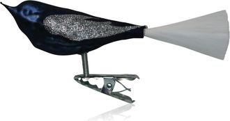 Lauschaer Glas Christbaumschmuck Vogel mit Glasschwanz dunkelblau matt 3 Stück Christbaumschmuck Weihnachtsbaumschmuck mundgeblasen, handdekoriert