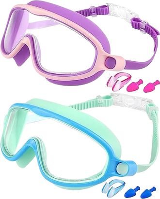 Generico Schwimmbrille f&uuml;r Kinder, mit breiter Sicht und UV-Schutz, beschlagfrei, mit Nasenklammer, f&uuml;r Kinder, Pool, Schnorcheln, Tauchen