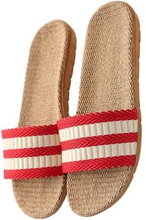 IFUNDOM Slippers pour Couple Int&eacute;rieur Antid&eacute;rapants Coton Lin L&eacute;ger Confortable Respirant pour Homme et Femme Semelle Plate pour Printemps