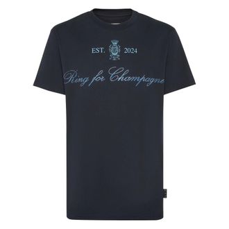 Philipp Plein Homme, Tops, Bleu, Taille: XL T-Shirt Brod&eacute; Col Rond Pierres