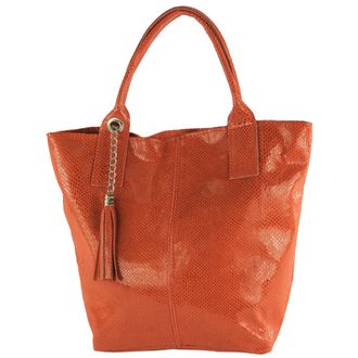 modamoda.de T248 - Ital. Shopper Large mit Innentasche aus Leder, Farbe:Rotorange