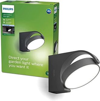 Philips Mimosa Outdoor Wandleuchte (7 W), wetterfeste Au&szlig;enleuchte mit beweglichem Panel und kaltwei&szlig;er LED Beleuchtung, anthrazit, 4.000 Kelvin