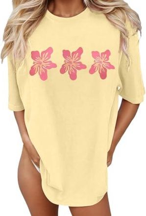 Generic T-shirt pour femme T-shirt Plage T-shirts graphiques surdimensionn&eacute;s pour femmes Baggy Chemises esth&eacute;tiques Hauts de vacances d&eacute;t&eacute;, jaune, XXL