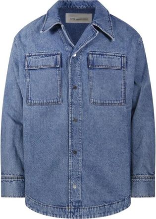Ami Lang&auml;rmeliges Saharienne Overshirt mit Camp-Kragen - - Shirts - Herren - Blau - M