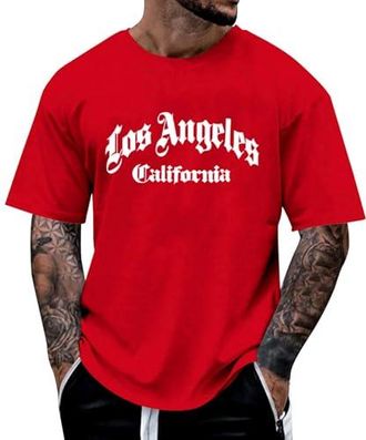 Generic T-shirt pour homme 1 pi&egrave;ce &agrave; manches courtes et imprim&eacute; alphabet - Col rond - Tissu tricot&eacute; en polyester avec l&eacute;ger stretch - Coupe normale - Style pu