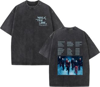 Generic WalkTheLine Washed T-Shirt 2025 K-pop World Tour Graphic Support Cotton Shirt for Fans(B,XL)