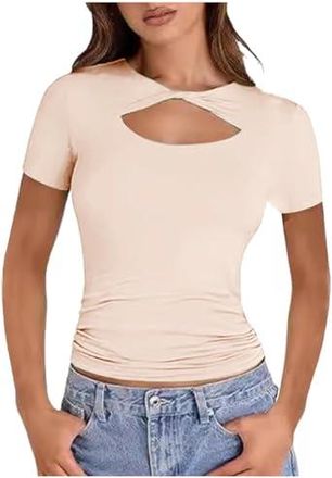 Generic Xy Demi-chemises pour femmes 2025 minceur, athl&eacute;tique, mignon, ample, coupe ample, d&eacute;contract&eacute;, &agrave; manches courtes, coupe ample, tendance, pour l&eacute;t&eacute;, b