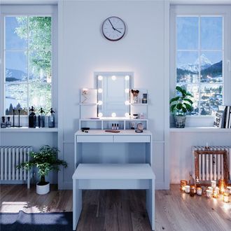 Vicco Schminktisch Weiß Ania 80x139.6x40 cm - Frisiertisch, Platzsparend und funktional zugleich