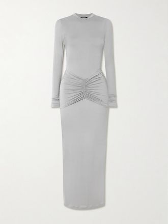 Balmain Maxikleid Aus Stretch-jersey Mit Raffung - Grau