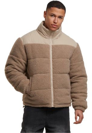 Urban Classics Herren &Uuml;bergangsjacke Fabric Mix Teddy Puffer Jacket, Teddyfell-Jacke mit gesteppter Schulterpartie und hohem Kragen, Gr&ouml;&szlig;en S - 5XL
