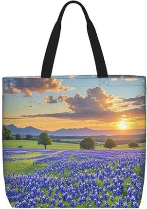 Generic Paysage Des Bluebonnets Du Texas 2 Sac Fourre Tout L&eacute;ger Sacs De Courses Pliable Sac A Main Femmes Pour Shopping Quotidienne Gym