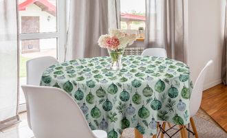 Abakuhaus Weihnachten Runde Tischdecke, Grünliche Weihnachtskugeln Blatt, Kreis Tischdecke Abdeckung für Esszimmer Küche Dekoration, 150 cm, Blasses Mintgrün We