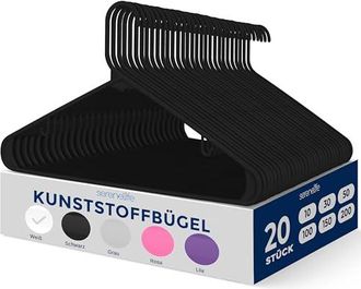 SereneLife Kleiderbügel Kunststoff Schwarz, 20er Set, Bügel rutschfest und Platzsparend, Clothes Hangers mit Einkerbungen im Schulterbereich für Anzüge, Hemden u