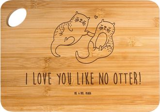Mr. & Mrs. Panda Bambus - Schneidebrett Otter Hände halten - Geschenk, Otter Seeotter See Otter, Schneidbrett, Schneidebrett Holz, Servierbrett