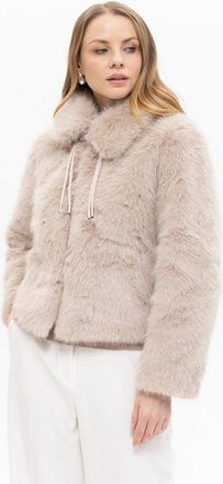 Passioni Fellimitatjacke mit Kragen Unifarbe, Ohne Kapuze