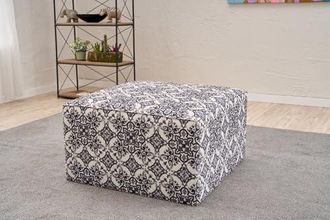 Atelier Del Sofa Stylish Pouffe with Wooden Frame, Soft Grey Foam, 81 x 45 x 81 cm | 50% Cotton & 50% Polyester Fabric | Perfect for Modern Living Rooms & Bedrooms