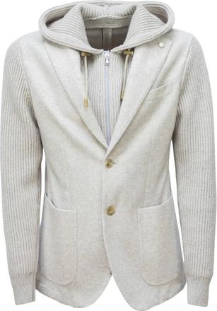 Luigi Bianchi Mantova Homme, Vestes, Beige, Taille: 2XL Blazer hybride avec capuche et empi&egrave;cement en maille