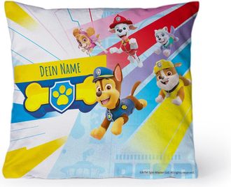 Picanova PAW Patrol Pups Kissen mit Name 60x60cm - Dekokissen mit Füllung - Text individuell Bedruckt - Zierkissen Dekokissen - Schlaf- und Wohnzimmertauglich