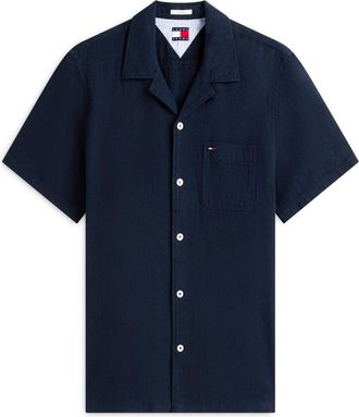 Tommy Hilfiger Kurzarmhemd mit Leinenanteil und Resort-Kragen in