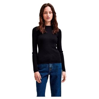 Selected Womens SLFLYDIA New Rib LS Knit O-Neck B NOOS Pullover, Black, S
