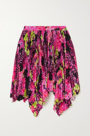 Versace Mini-jupe Asymétrique En Crêpe De Chine Plissé Imprimé - Rose