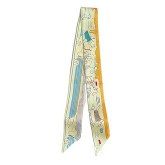 Generico Ruban &agrave; carreaux cor&eacute;en, ceinture &agrave; cheveux longs et &eacute;charpe en soie pour femmes, jaune, 90X5CM