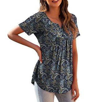 Generic T Shirt Femme Grande Taille- Tunique Longue Femme Impression Floral-Chemise Femme Col V D&eacute;contract&eacute;s Comfy Manche Courte Blouses &Eacute;l&eacute;gant Mode Tops ave