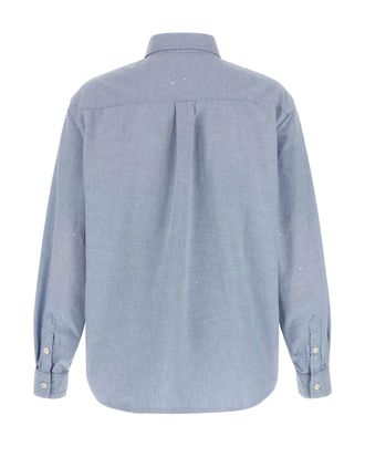Carhartt Work in Progress Mens Long-Sleeve Painter Shirt Winston Chambray Blue Worn Used, Splatter Cotton
