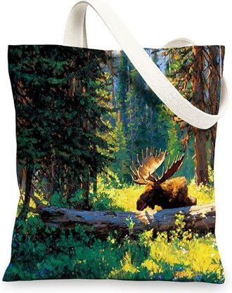 Generic Sacs fourre-tout en toile délan - Légers et lavables - Style forêt rustique - Réutilisables - Respectueux de lenvironnement, multicolore, 13x15 Inch